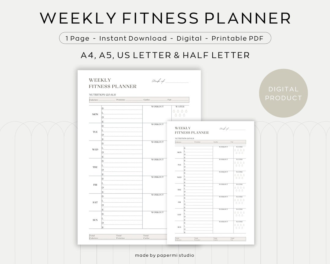 Weekly Fitness Planner Printable Fitness Journal Workout - Etsy