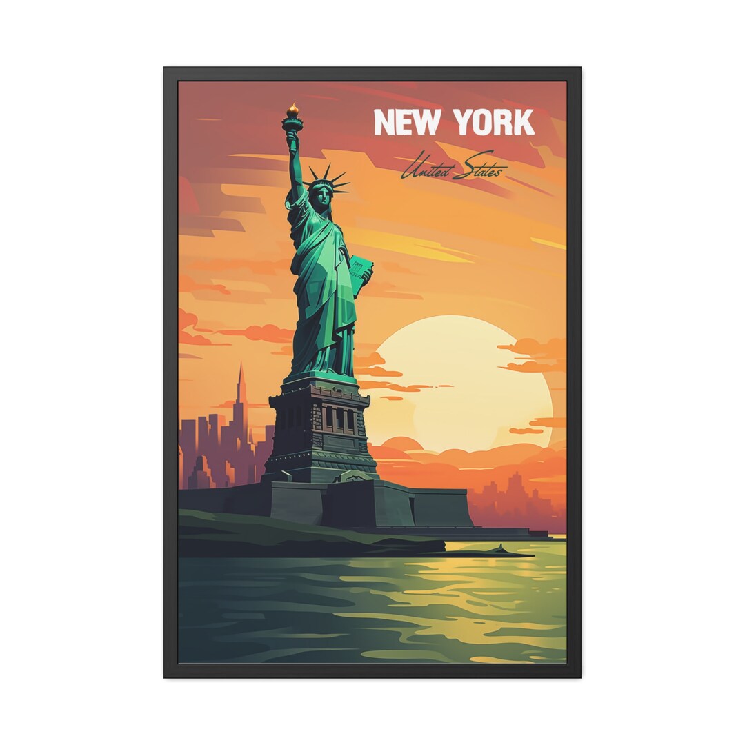 Statue of Liberty Sunset Framed Poster USA Wall Art for Home Decor ...