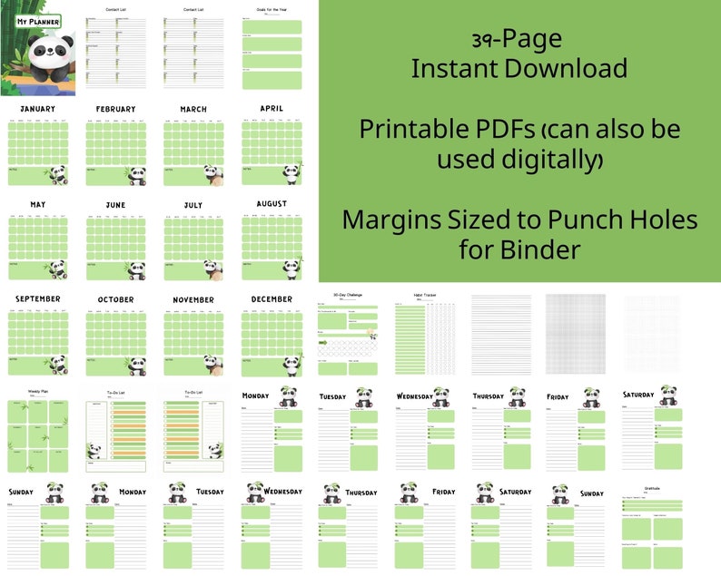 Panda Planner Bundle: Customizable Calendars, Lists, Trackers, and More ...