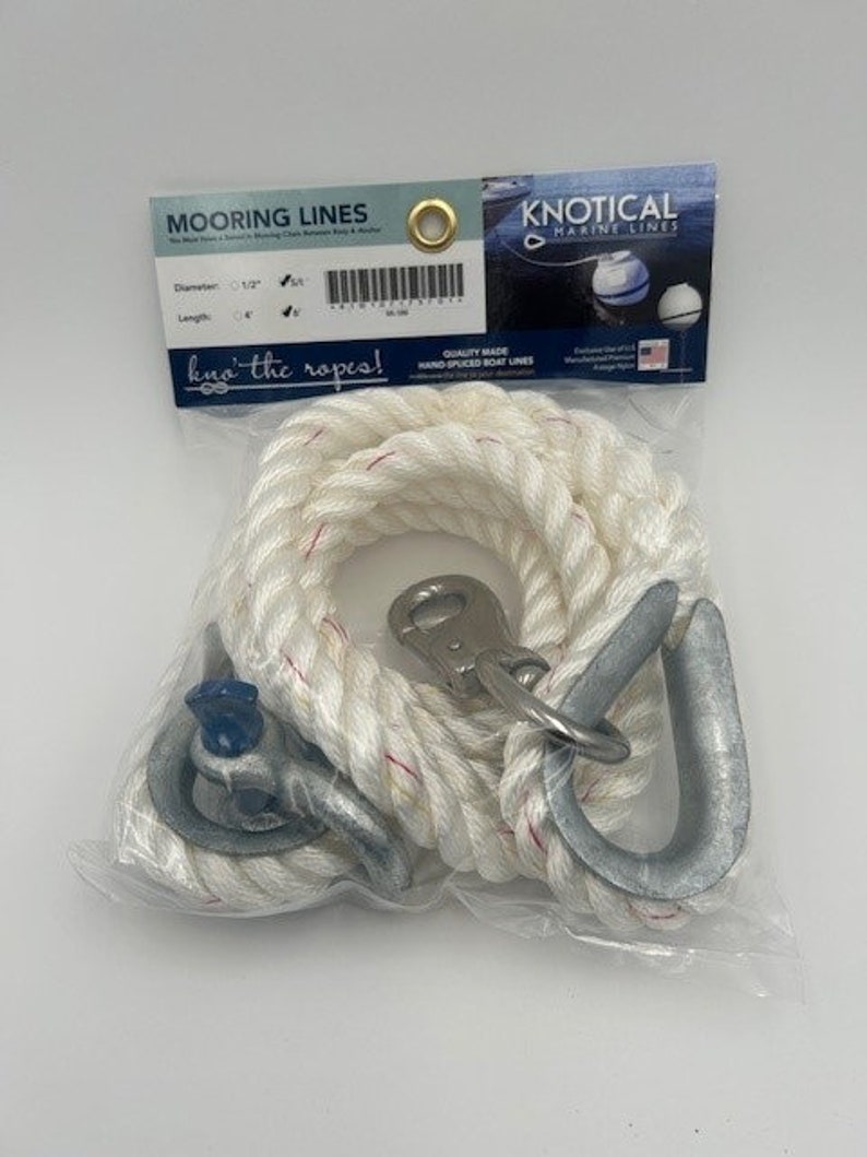 Mooring Line 5/8" Diameter Line X 4'. Premium 3 Strand Nylon Galvanized ...