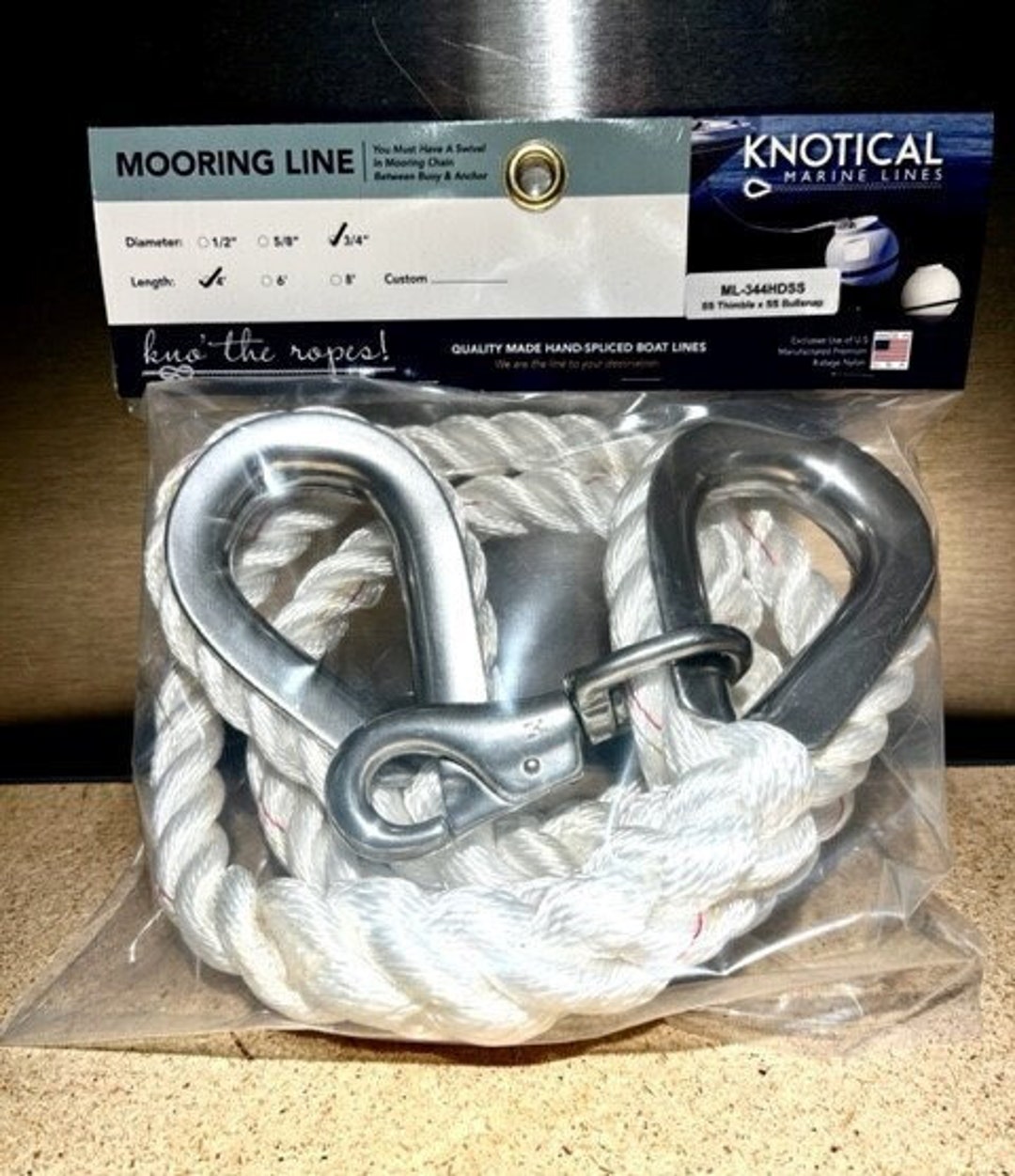 Mooring Line 3/4" Diameter Line Premium 3 Strand Nylon Stainless Steel ...