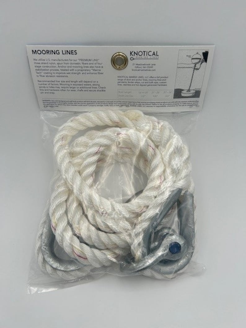 Mooring Line 5/8" Diameter Line X 4'. Premium 3 Strand Nylon Galvanized ...