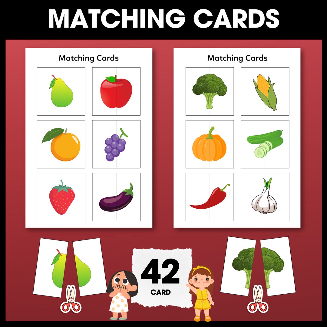 Matching Game Fruit and Vegetables, Printable Veg Activity for Kids ...