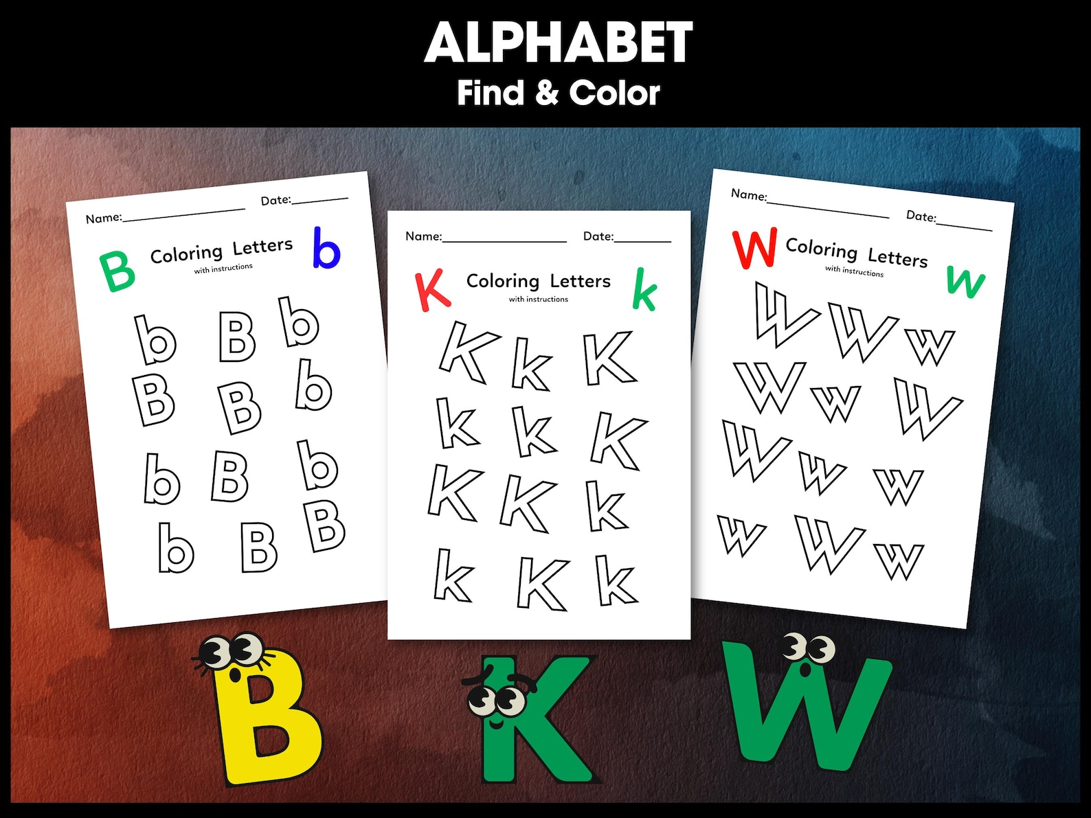 Alphabet Coloring Pages Preschool Printable ABC Worksheets Letters A-Z ...