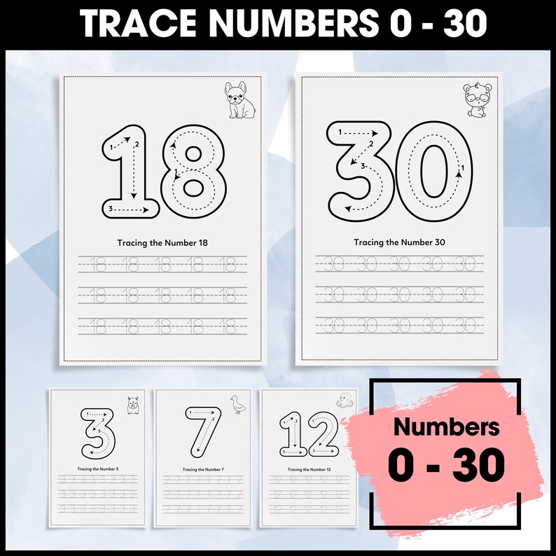 30 Number Tracing Worksheets, Traceable Numbers, Preschool Worksheets ...