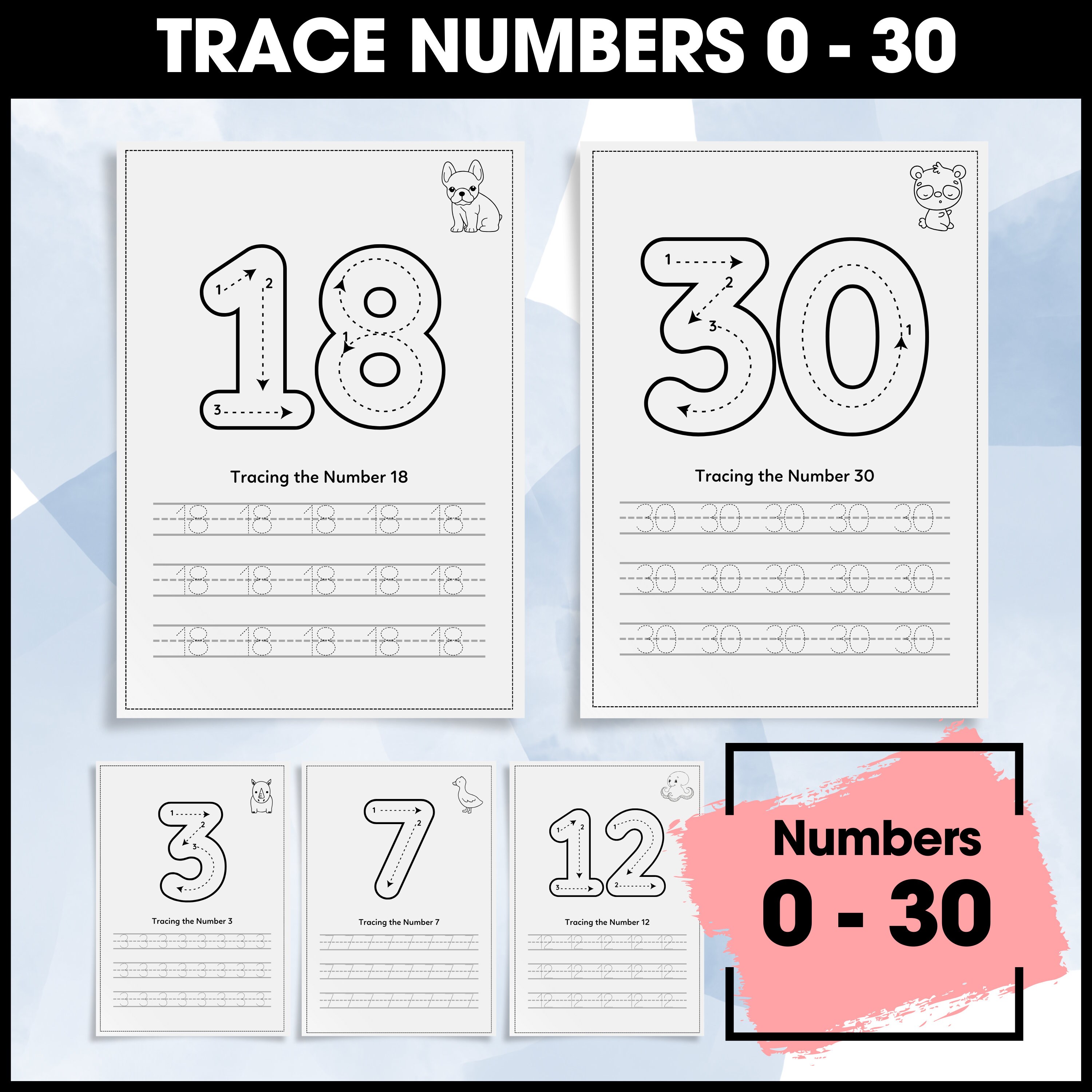 30 Number Tracing Worksheets, Traceable Numbers, Preschool Worksheets ...