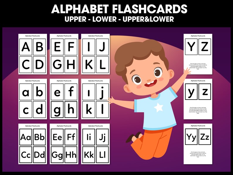 Alphabet Cards Printable for Preschool, Uppercase and Lowercase Black ...