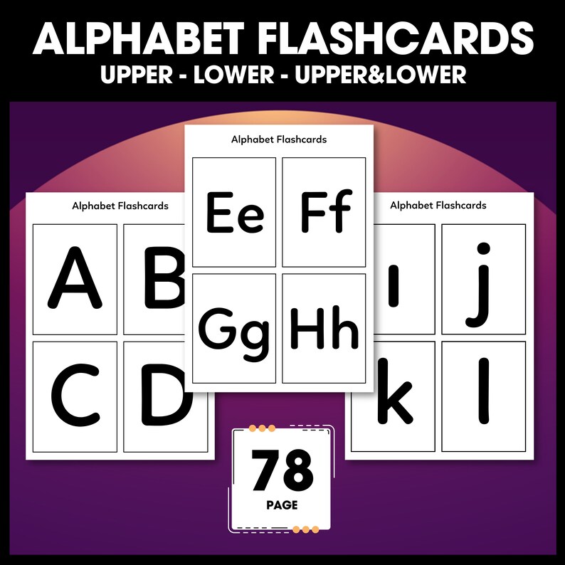 Alphabet Cards Printable for Preschool, Uppercase and Lowercase Black ...