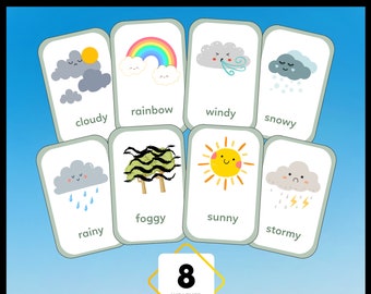 16 Weather Cards Montessori Flashcards Pre-school Cards Rainbow ...