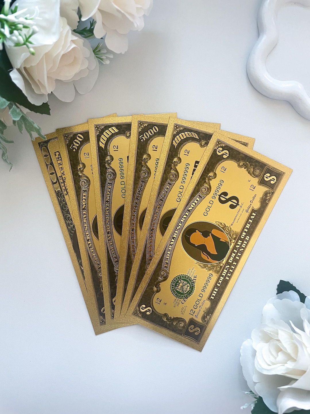 NEW Gold Placeholder Bills | Set of 7 | 100, 500, 1000, 5000, 10000 ...