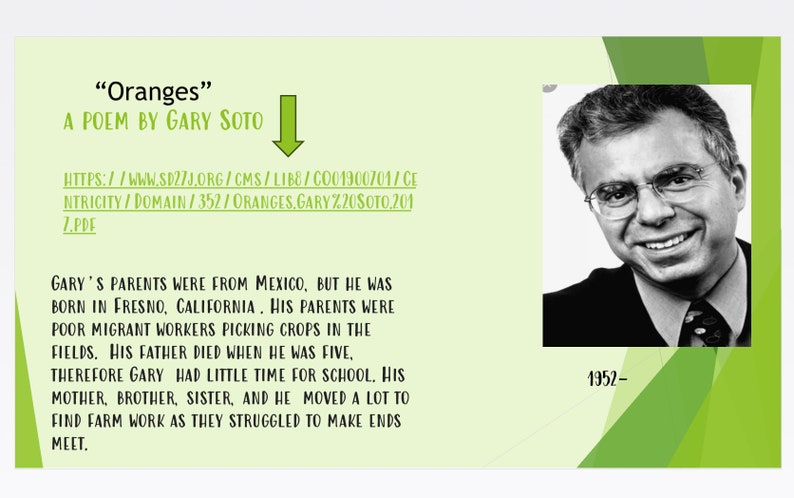 Digital PREREADING LESSON for Oranges by Gary Soto Background ...