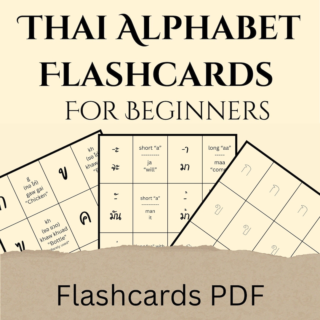 Thai Alphabet Flashcards PDF ก ฮ | Printable Thai Consonants With ...