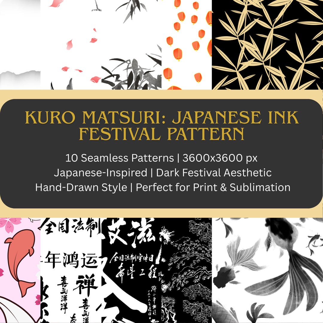 Japanese Festival Pattern PNG | Kuro Matsuri Dark Ink Designs Digital ...