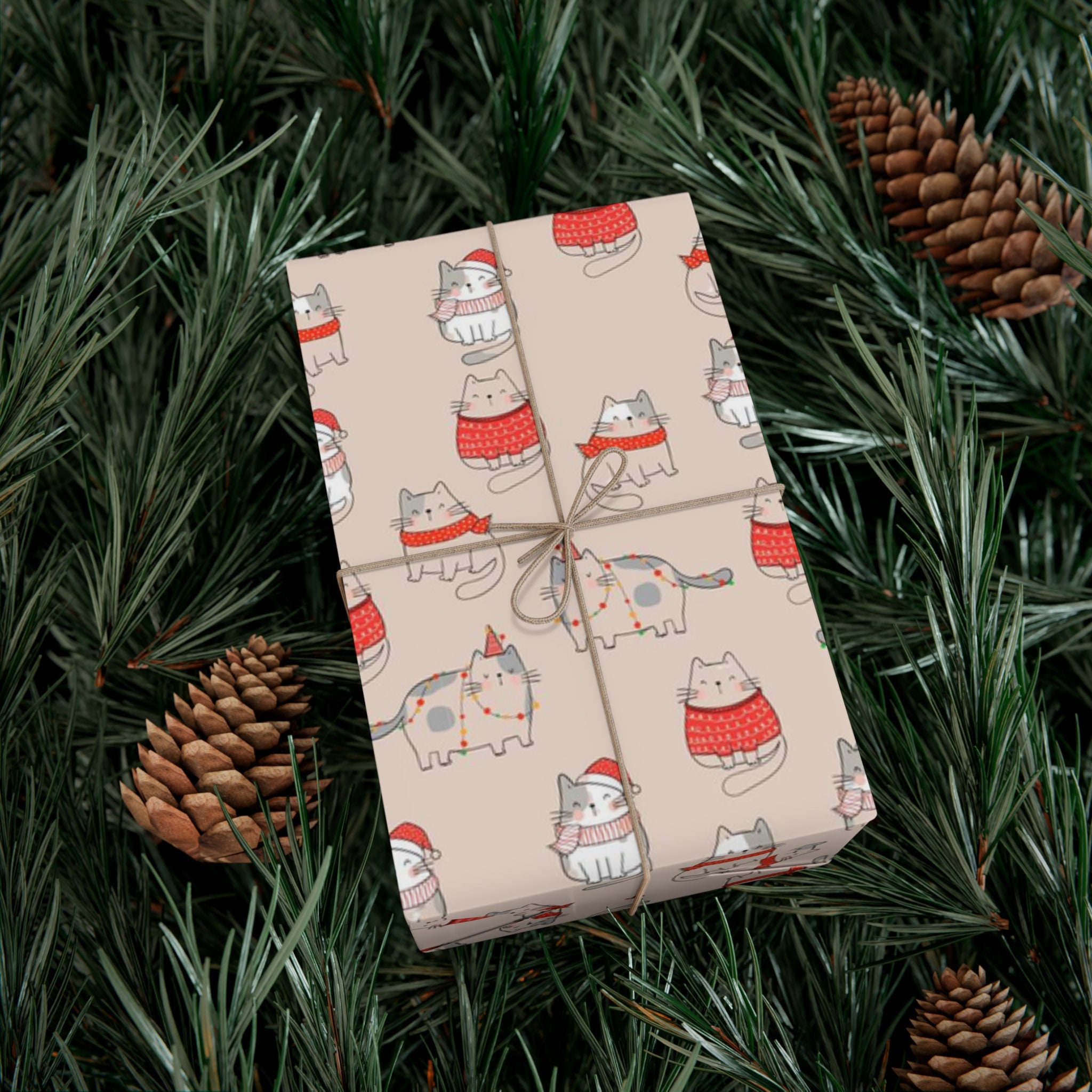 Christmas Cats Gift Wrap Papers Holiday Gift Wrap Cute Gift Wrapping ...
