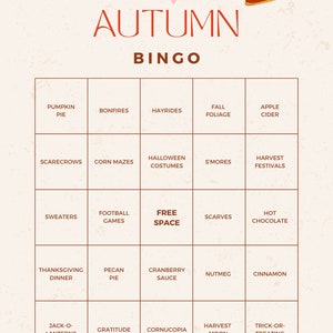 Digital Download Autumn Bingo - Etsy