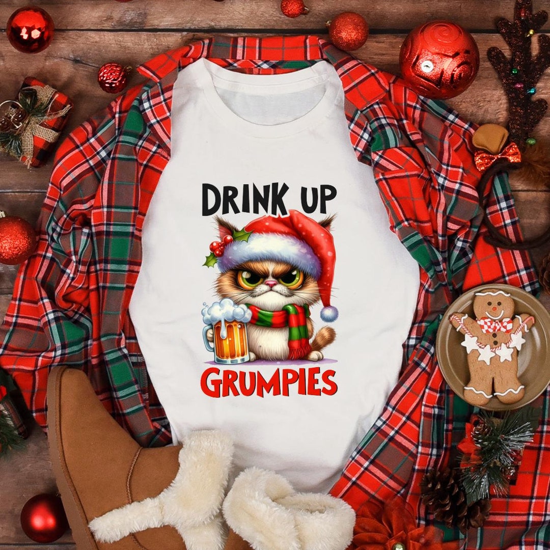 Drink up Grumpies Christmas Beer Shirt: Funny Grumpy Cat Tee - Etsy