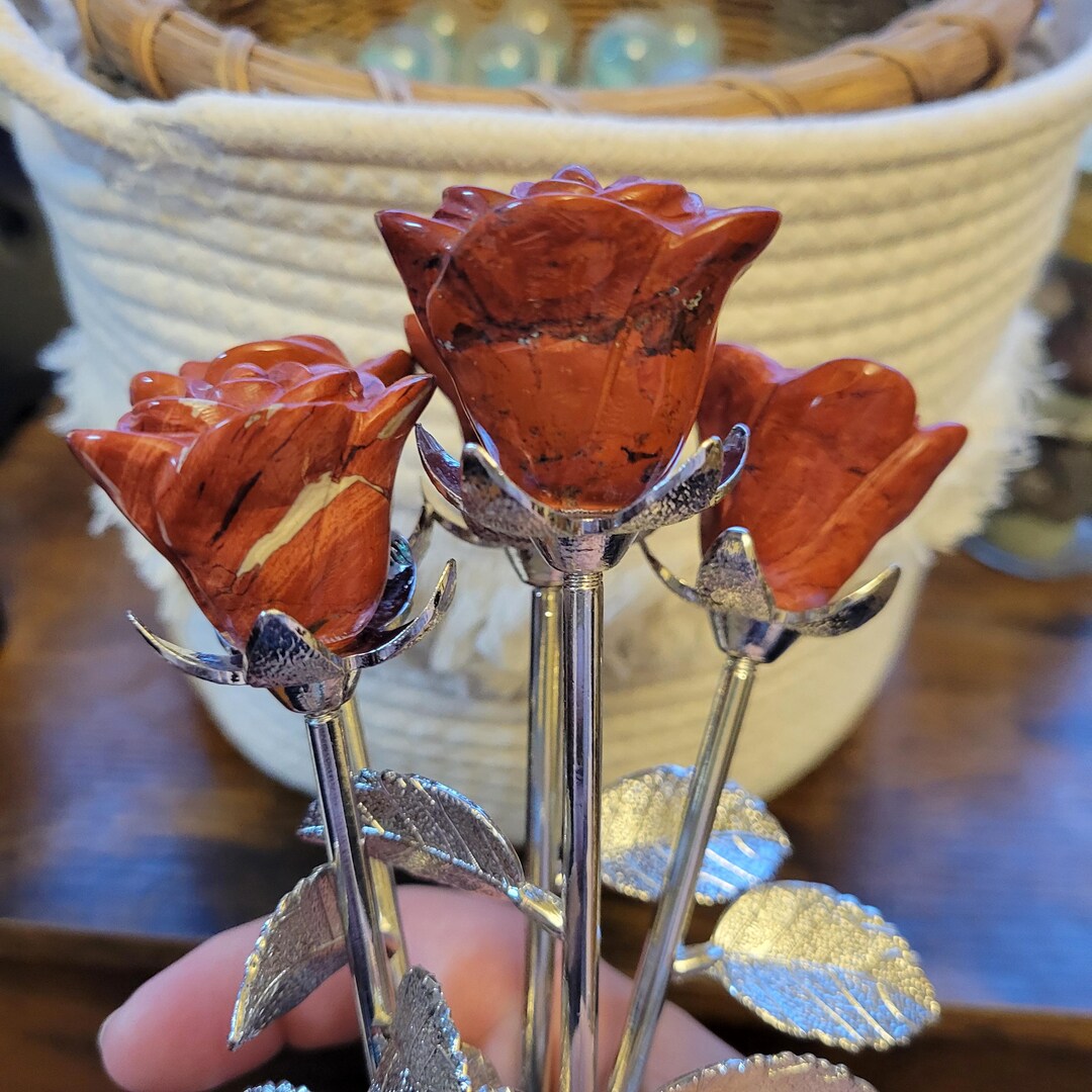 Red Jasper Rose Carvings With Sliver Stem. - Etsy