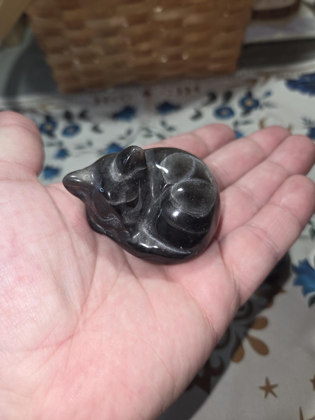 Sliver Sheen Obsidian Sleeping Cat Carvings - Etsy