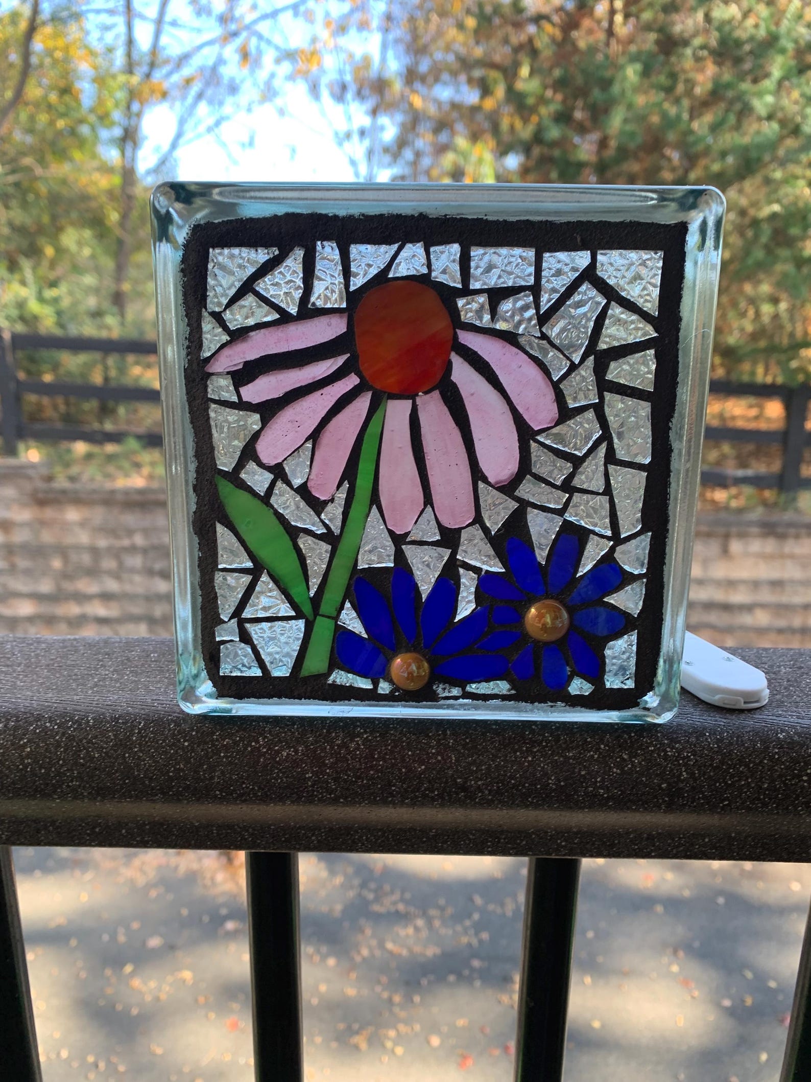 Coneflower Glass Block Mosaic With Fairy Lights - Etsy