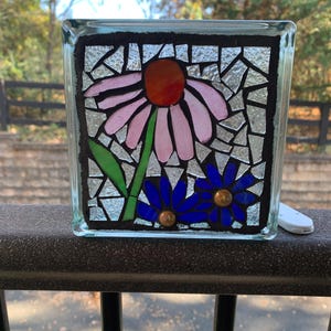 Coneflower Glass Block Mosaic With Fairy Lights - Etsy