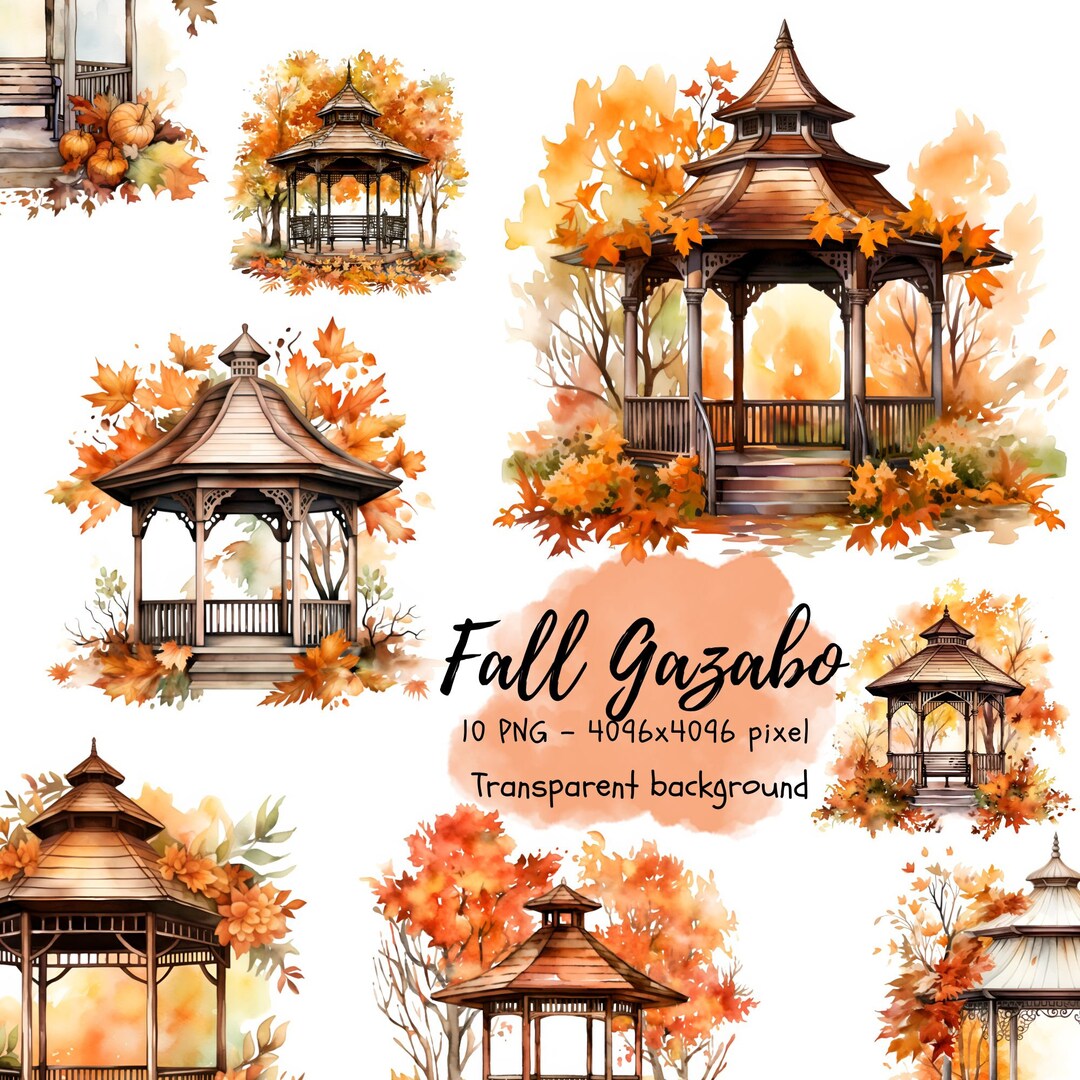 Watercolor Fall Gazebos Clipart Garden Seating Graphic 10 - Etsy