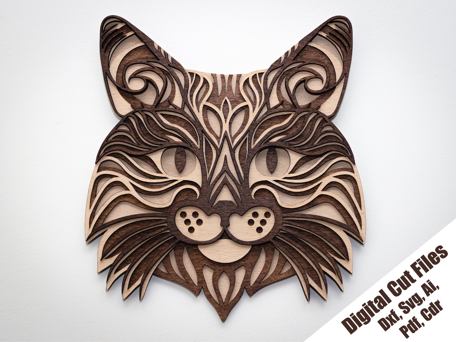 Cat Laser Cut File, Multilayer Svg, Dxf, 3D Layered Mandala, Wall Art ...