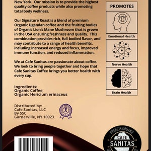 Cafe Sanitas Lions Mane Mushroom Coffee 2PK for Optimal Cognitive ...