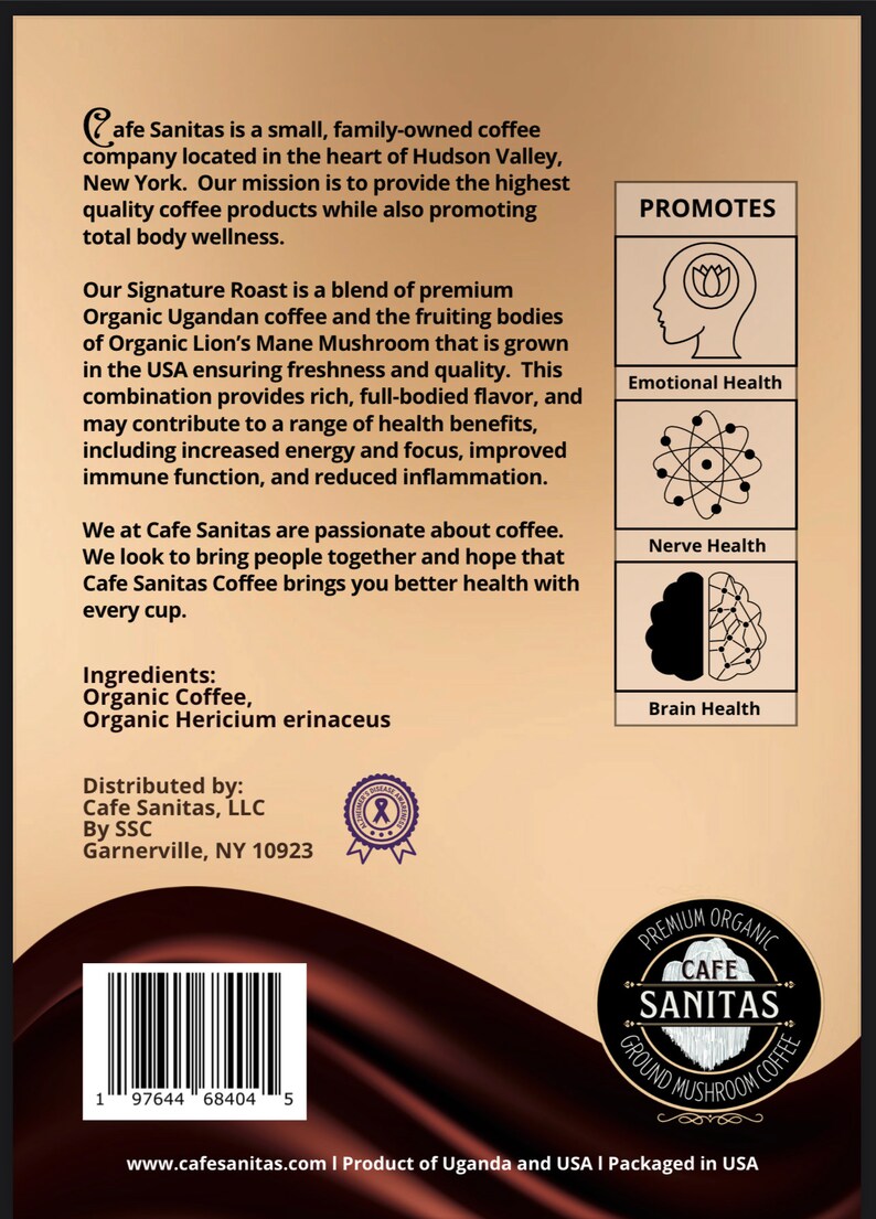 Cafe Sanitas Lions Mane Mushroom Coffee 2PK for Optimal Cognitive ...