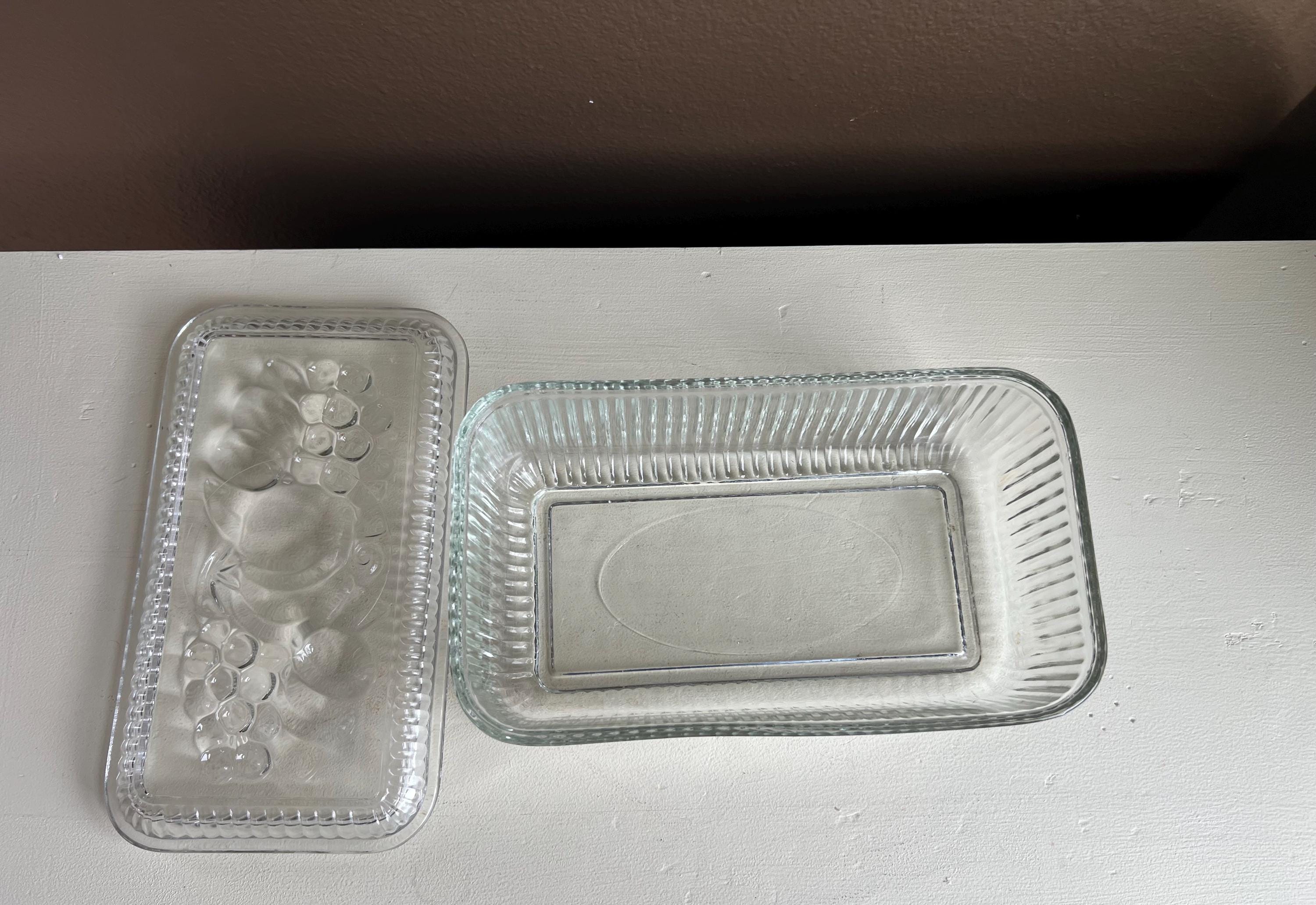 Vintage Clear Glass Refrigerator Dish Embossed Fruit Lid Ribbed Sides ...
