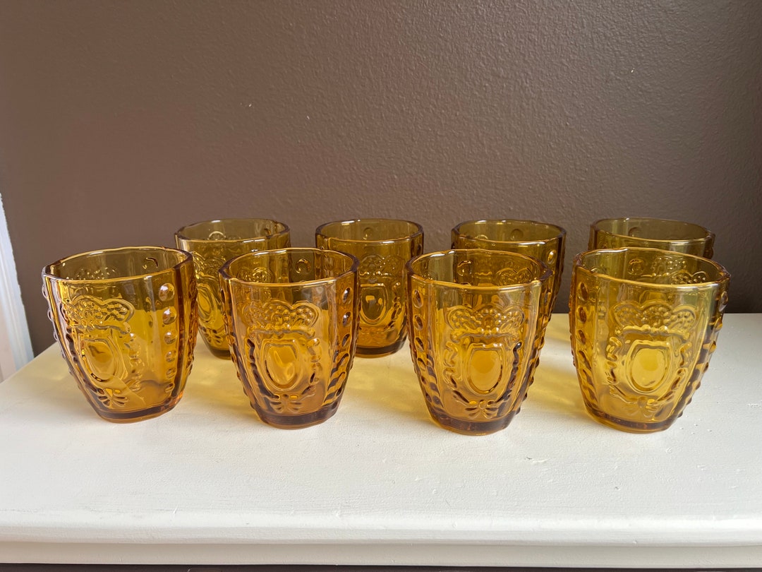 Vintage Amber Low Ball Tumbler Glasses - Mid Century Cocktail Glasses ...