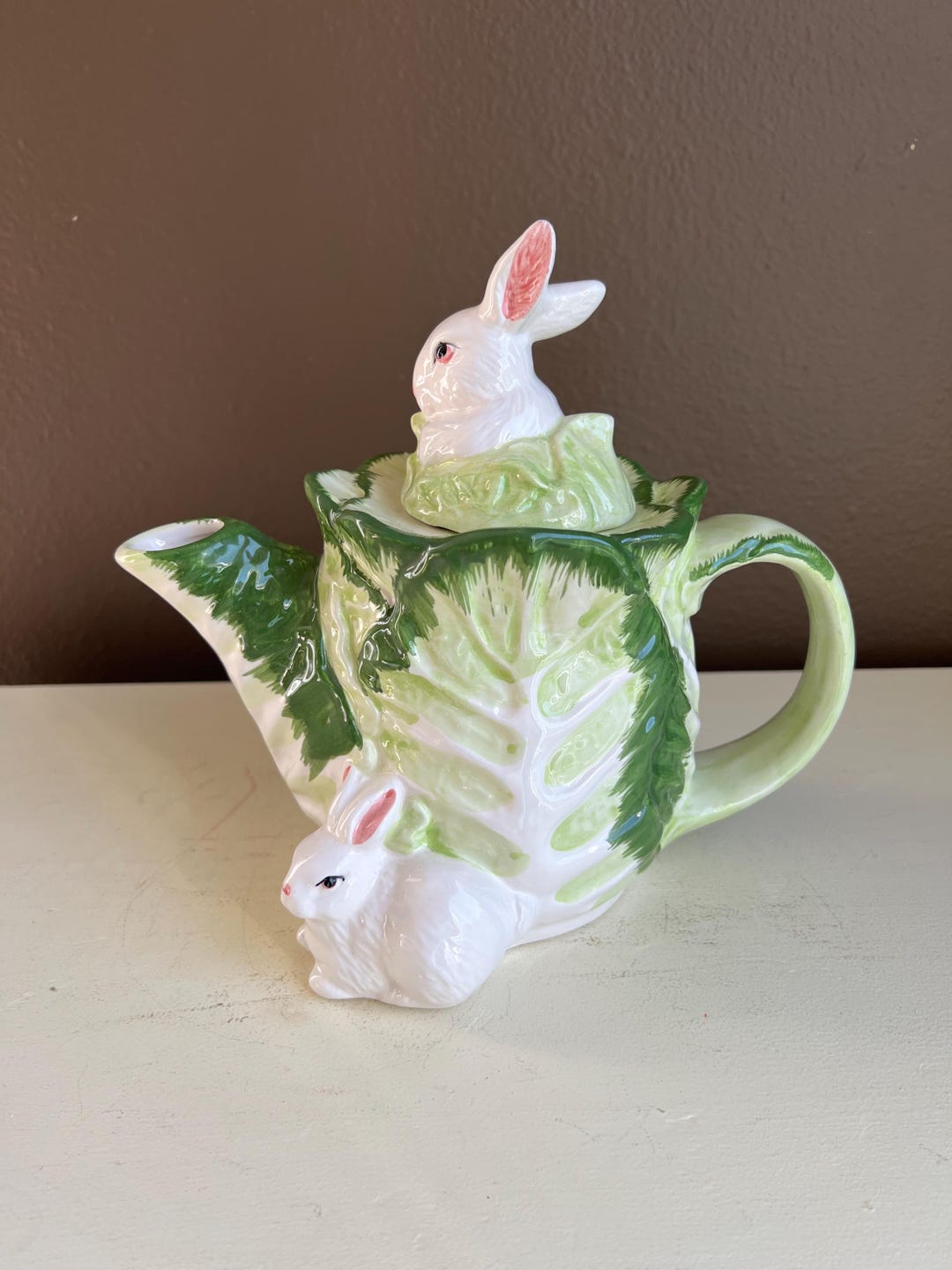 Rabbit and Cabbage Leaf Teapot - 4 Cup Capacity - 8 Inches Tall ...