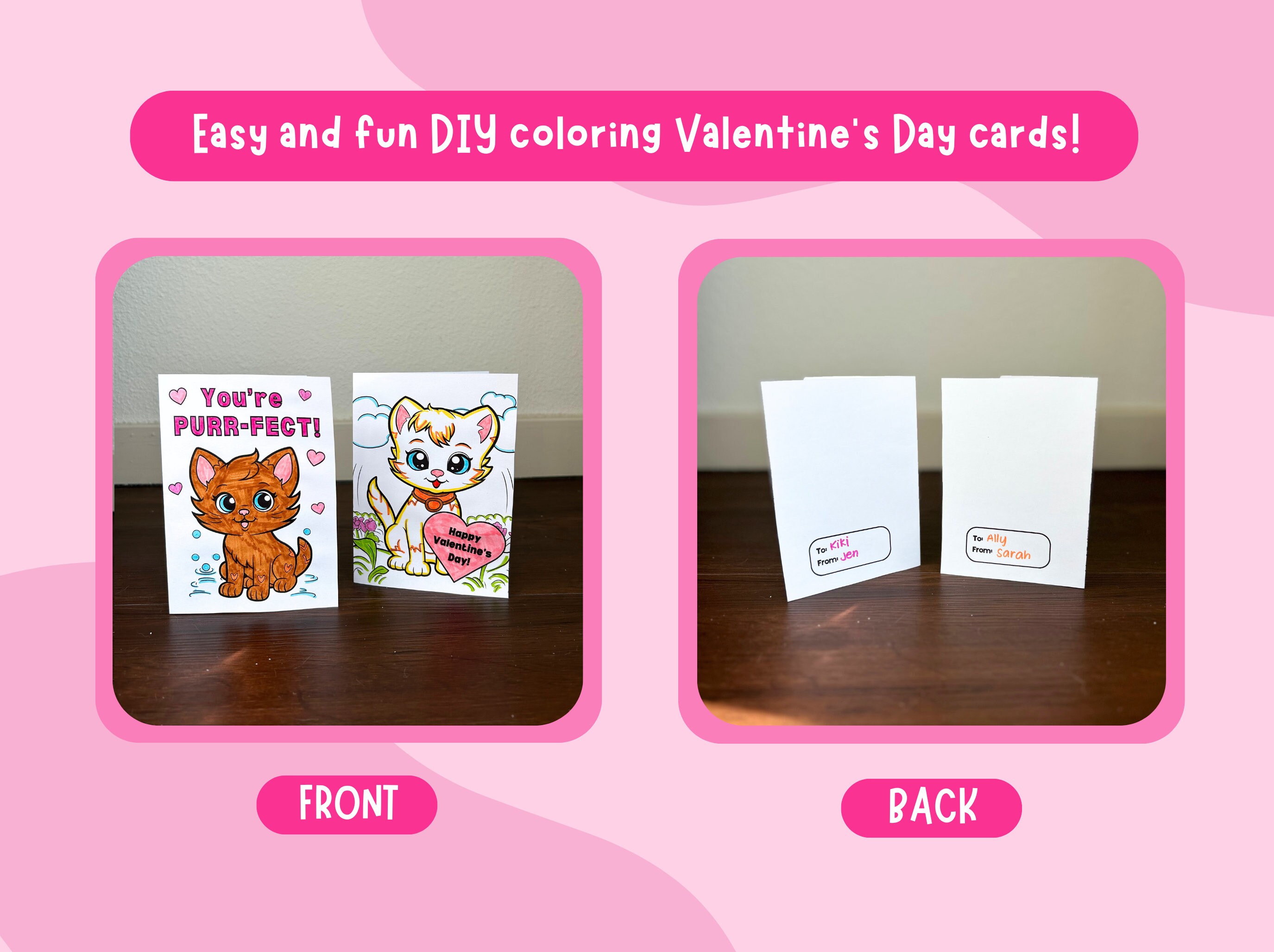 Cat Themed Valentine's Day Coloring Cards Kids Coloring Valentines - Etsy