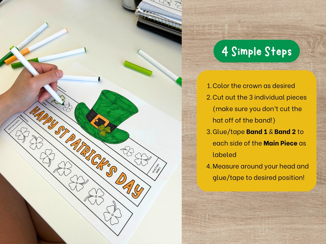 St Patrick's Day Paper Crown Craft Leprechaun Hat Craft Coloring Kid's ...