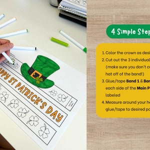 St Patrick's Day Paper Crown Craft | Leprechaun Hat Craft | Coloring ...