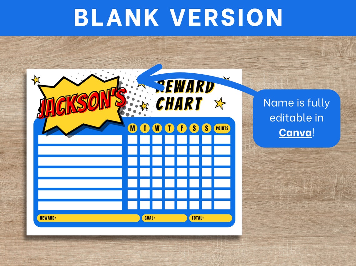EDITABLE Kids Chore Reward Chart Superhero Chore Chart Template Reward ...