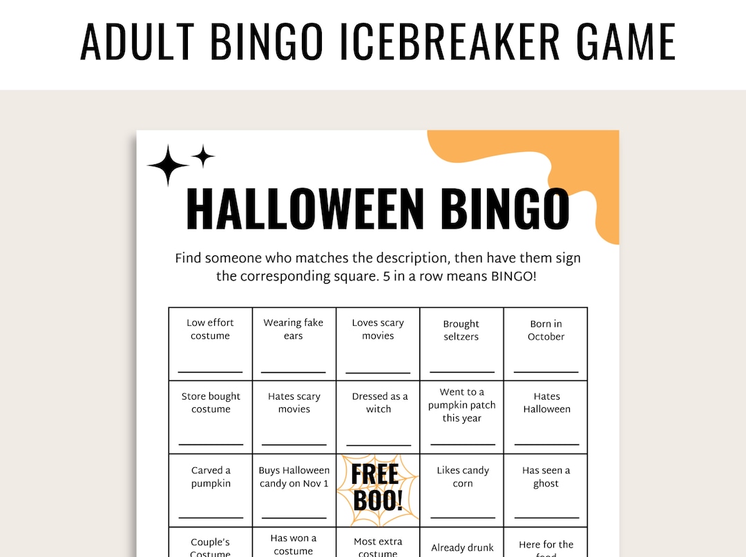 Adult Halloween Bingo Icebreaker Game, Digital Printable, Instant ...