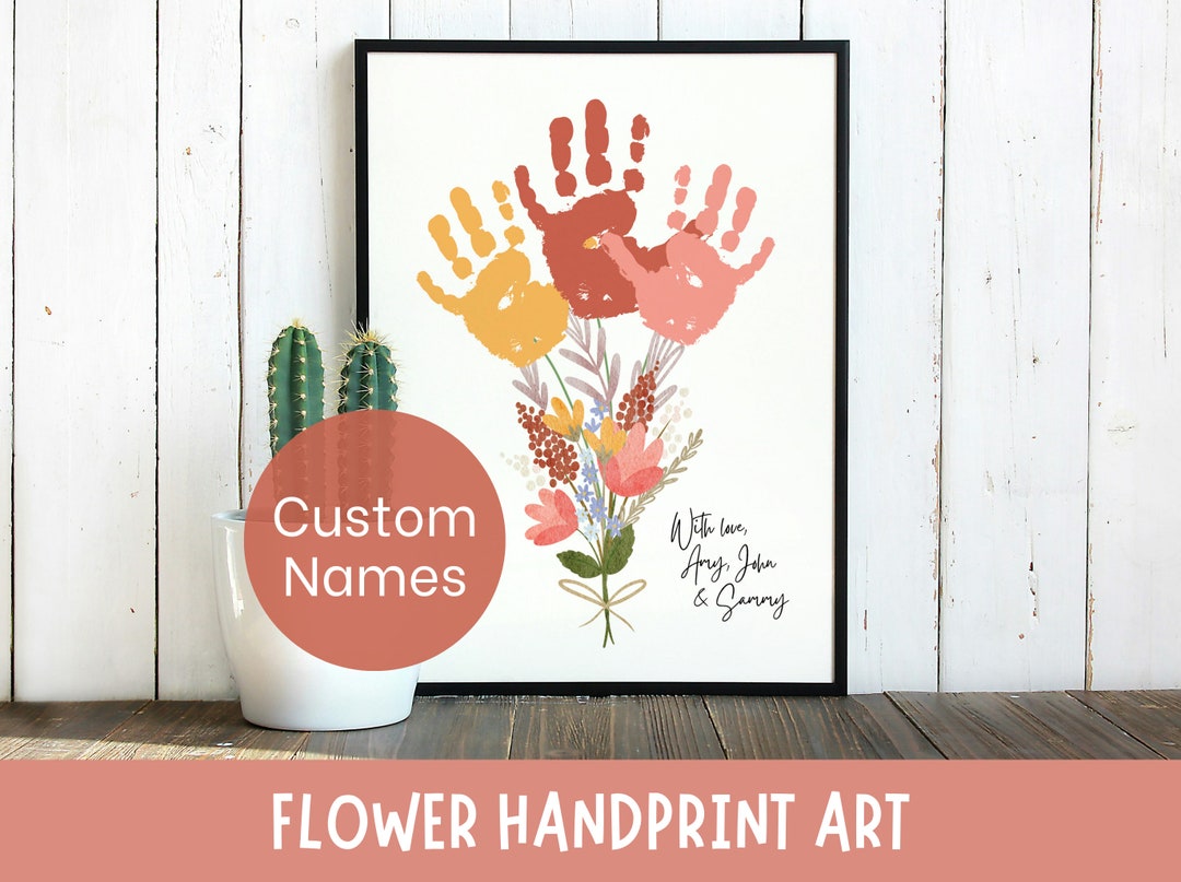 CUSTOM NAME - Flower Hand Print Art Keepsake | Kids Mother's Day Gift ...