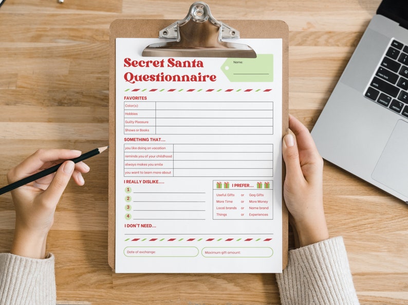 Printable Secret Santa Questionnaire: Gift Exchange Template (PDF) - Etsy