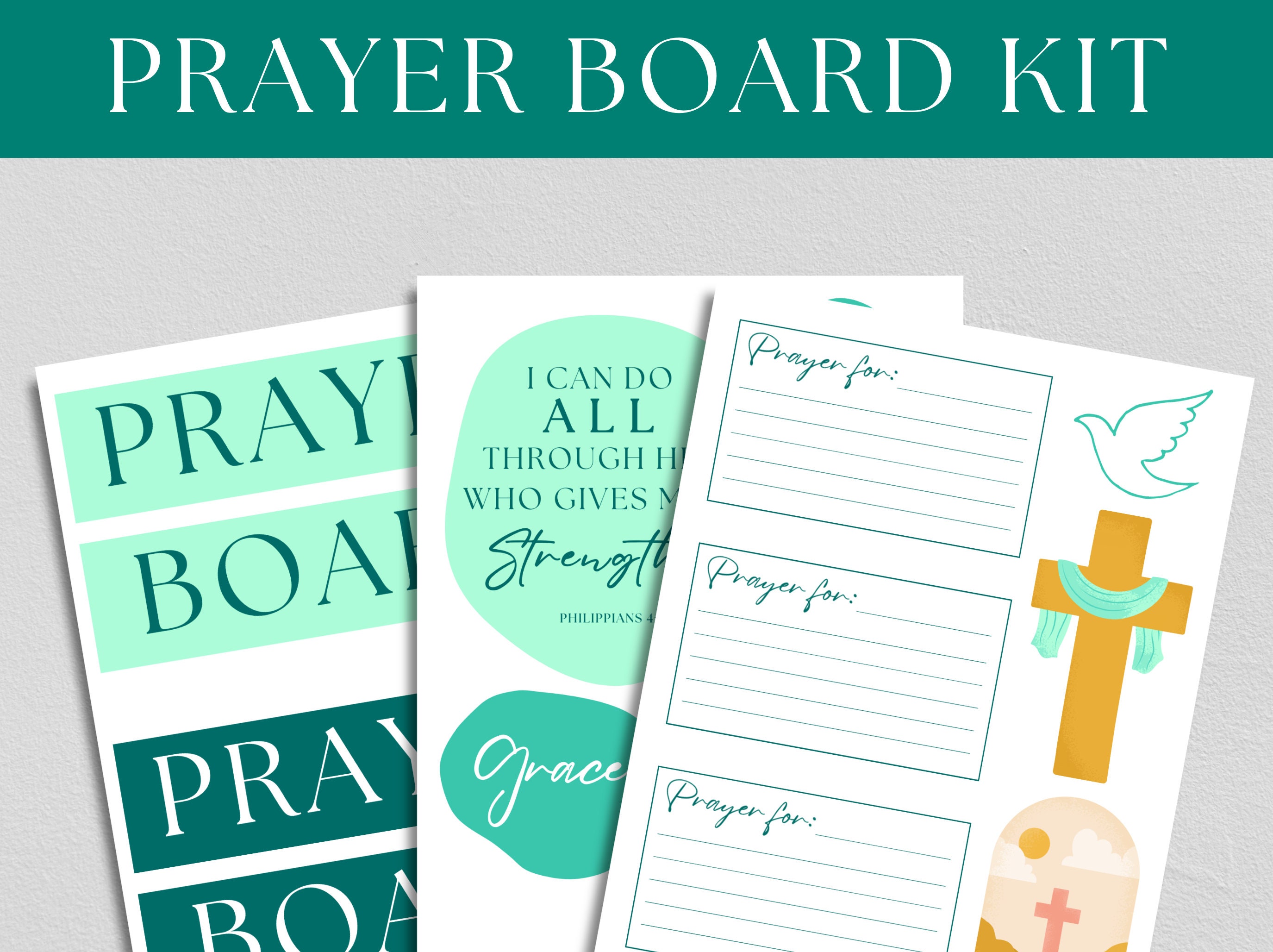 Prayer Board Starter Kit Mint Blue & Green Prayer Board Template - Etsy