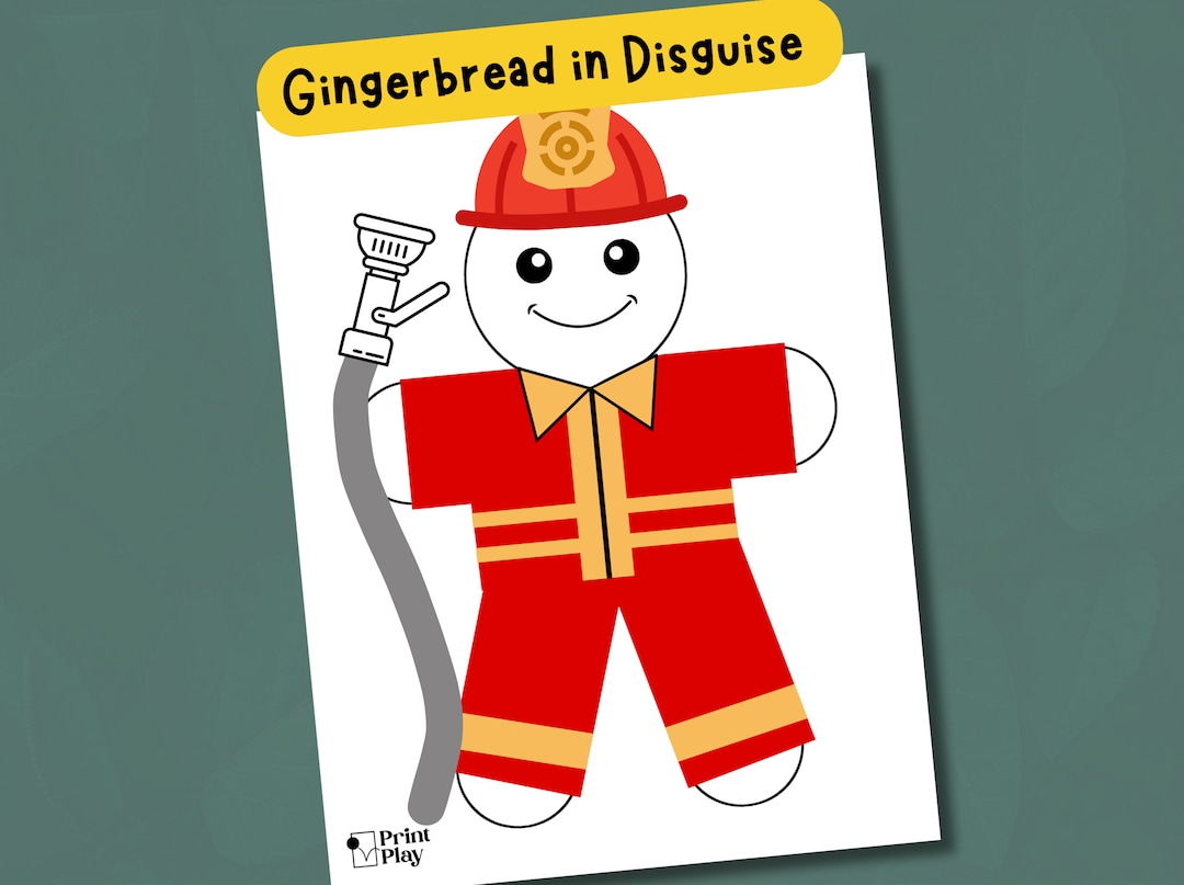 Firefighter Gingerbread Disguise | Kids' Gingerbread Craft Template - Etsy