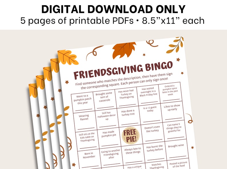 Friendsgiving Bingo Game: Thanksgiving Icebreaker (PDF) - Etsy