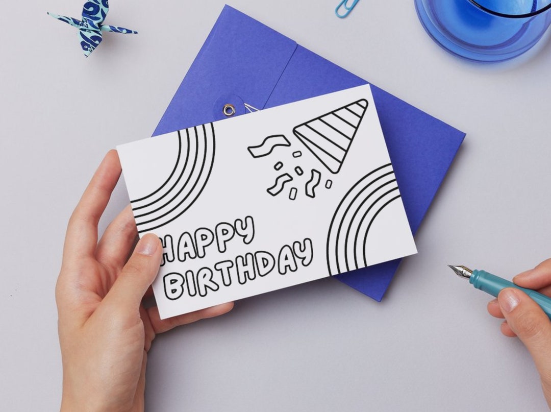 Printable Coloring Birthday Card | DIY Happy Birthday Card | Print ...