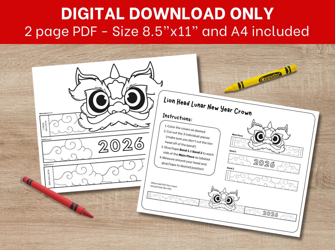 Lunar New Year Lion Dance Paper Crown Craft (PDF Pattern) - Etsy