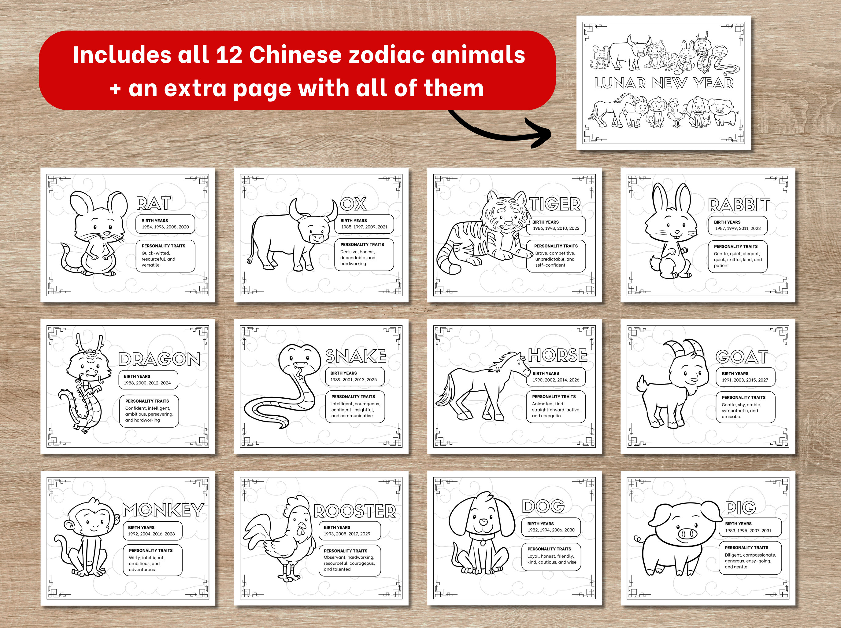 Chinese New Year Coloring Pages Lunar New Year 2024 for Kids Year of ...