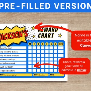 EDITABLE Kids Chore Reward Chart | Superhero Chore Chart Template ...