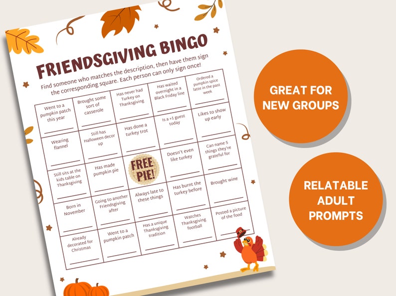 Friendsgiving Bingo Game: Thanksgiving Icebreaker (PDF) - Etsy