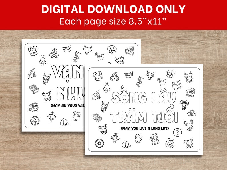 Vietnamese Lunar New Year Coloring Pages: Tết Kids Activity (PDF ...
