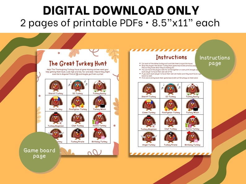 Printable Thanksgiving Turkey Hunt Game: Turkeys in Disguise (PDF) - Etsy