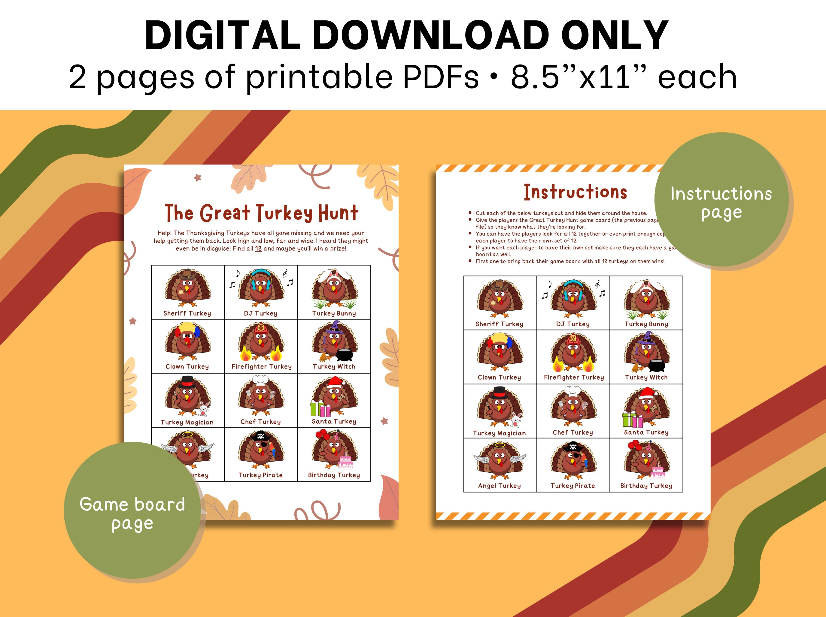 Printable Thanksgiving Turkey Hunt Game: Turkeys in Disguise (PDF) - Etsy