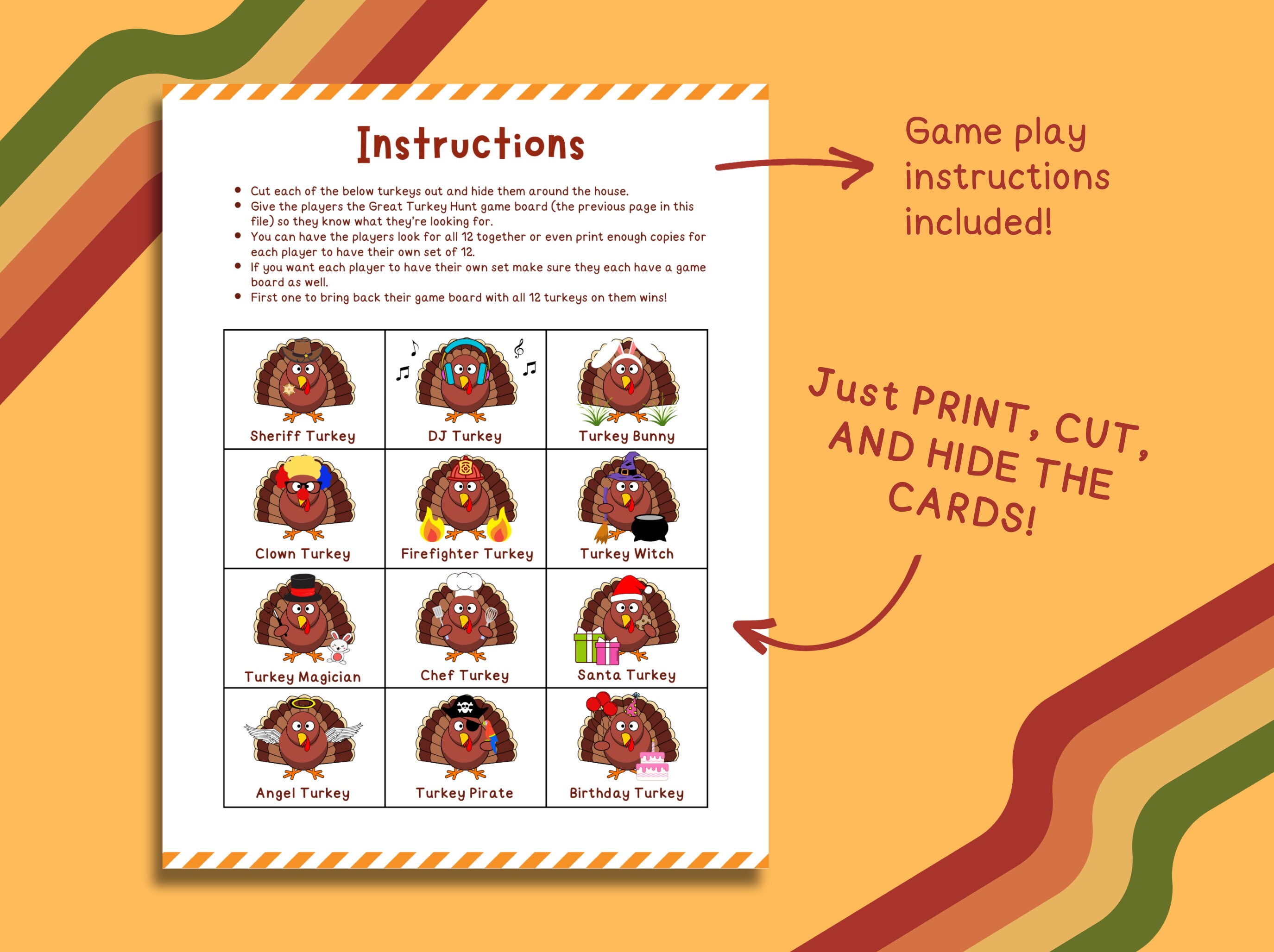Printable Thanksgiving Turkey Hunt Game: Turkeys in Disguise (PDF) - Etsy
